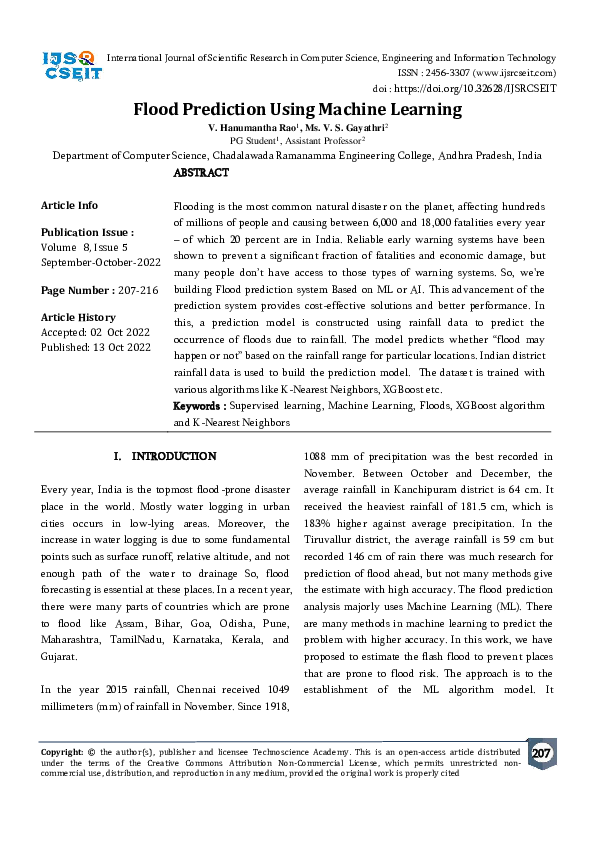 (PDF) Flood Prediction using Machine Learning
