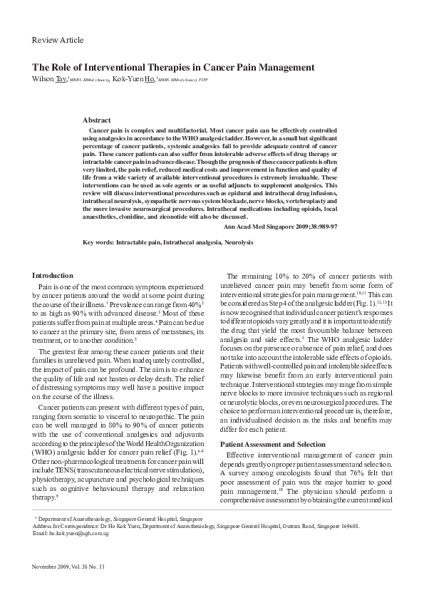 (PDF) The Role of Interventional Therapies in Cancer Pain Management
