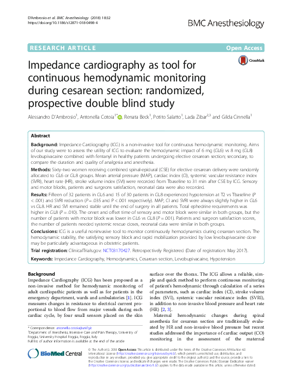 (PDF) Impedance cardiography as tool for continuous hemodynamic ...