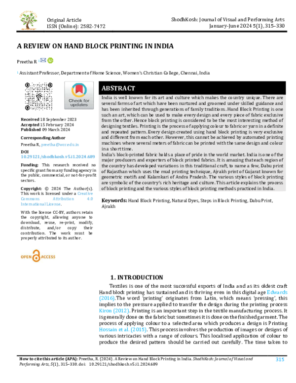 (PDF) A REVIEW ON HAND BLOCK PRINTING IN INDIA