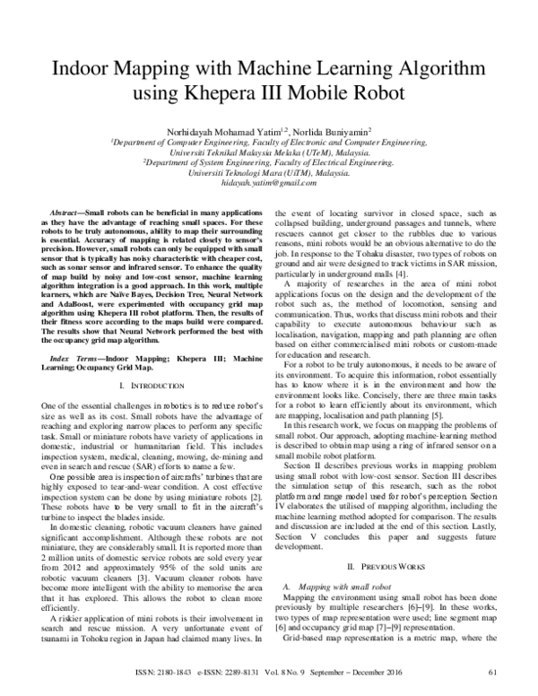 Pdf Indoor Mapping With Machine Learning Algorithm Using Khepera Iii