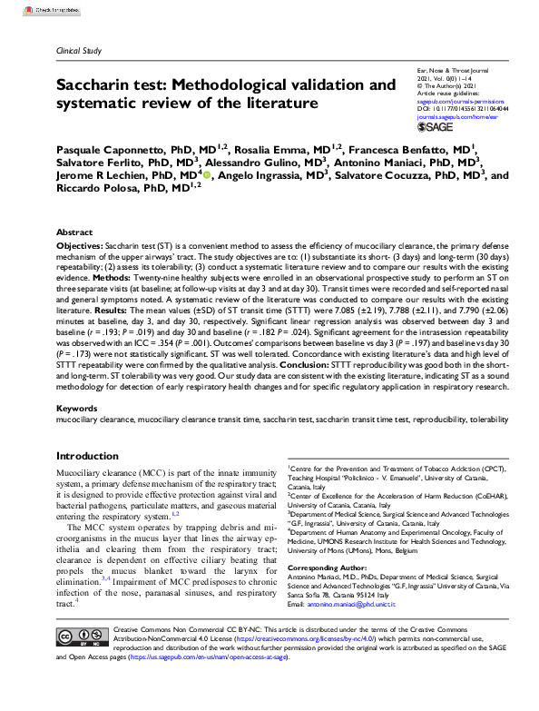 (PDF) Saccharin Test: Methodological Validation And Systematic Review ...
