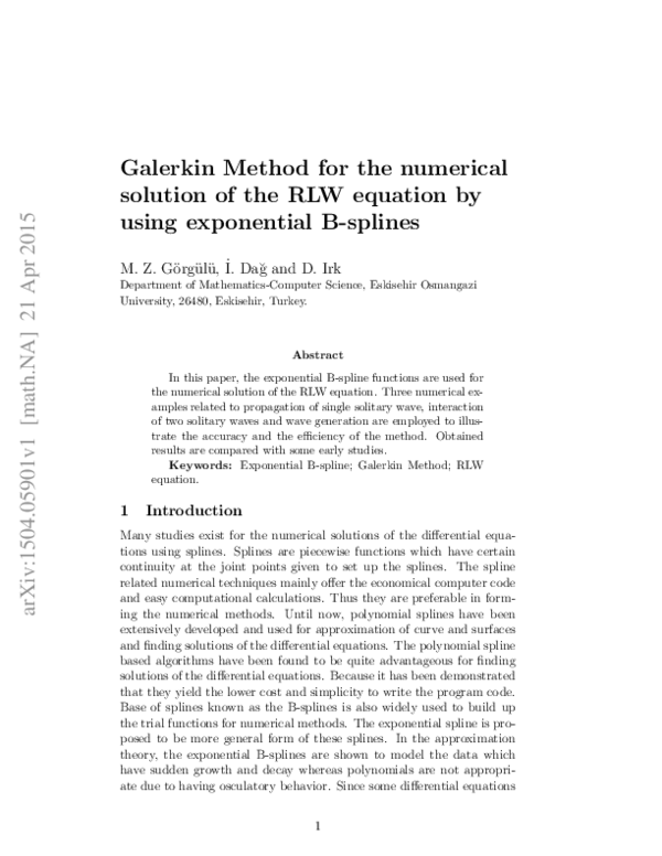 (PDF) Galerkin Method for the numerical solution of the RLW equation by using exponential B-splines