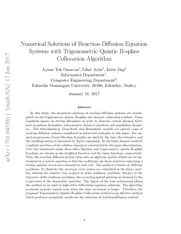 (PDF) Numerical Solutions of Reaction-Diffusion Equation Systems with Trigonometric Quintic B ...