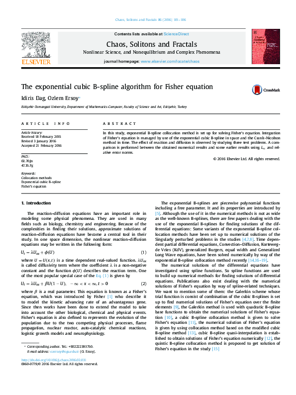 (PDF) The exponential cubic B-spline algorithm for Fisher equation