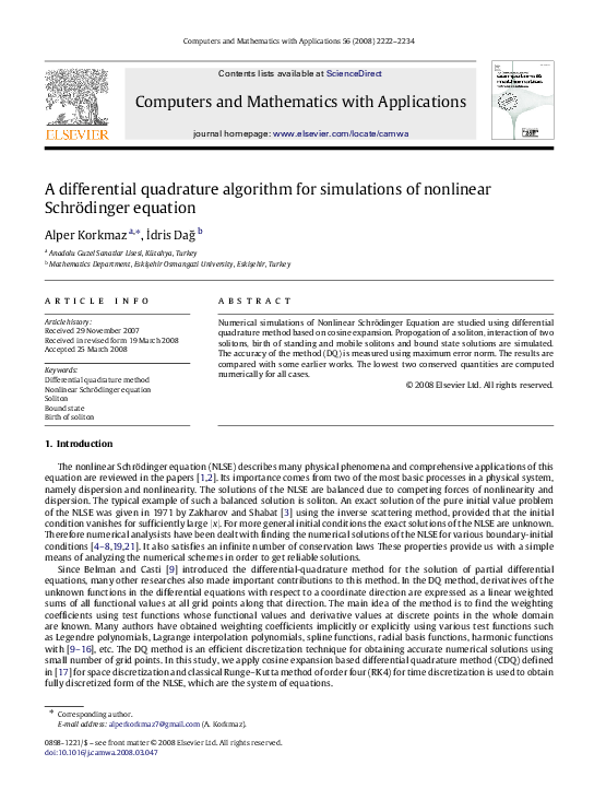 (PDF) A differential quadrature algorithm for simulations of nonlinear Schrödinger equation