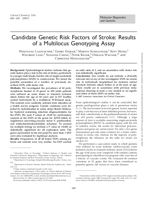 (PDF) Candidate Genetic Risk Factors of Stroke: Results of a Multilocus ...