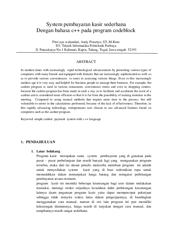 (PDF) Sistem Pembayaran Kasir Sederhana Dengan Bahasa C++ Pada Program ...