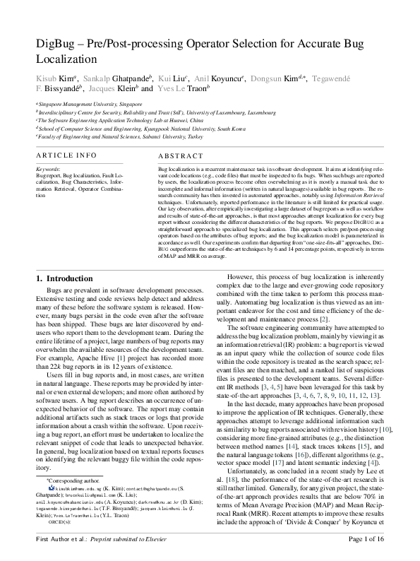 (PDF) DigBug—Pre/post-processing operator selection for accurate bug localization
