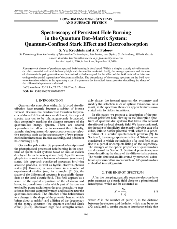 (PDF) Spectroscopy of persistent hole burning in the quantum dot-matrix ...