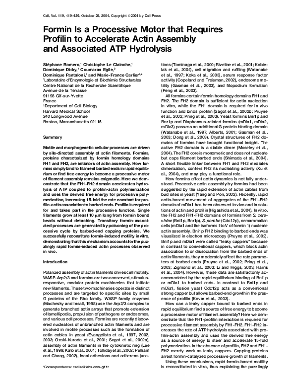 (PDF) Formin Is a Processive Motor that Requires Profilin to Accelerate ...