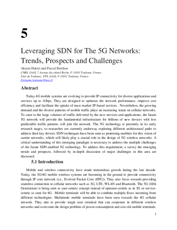 (PDF) Leveraging SDN for the 5G Networks