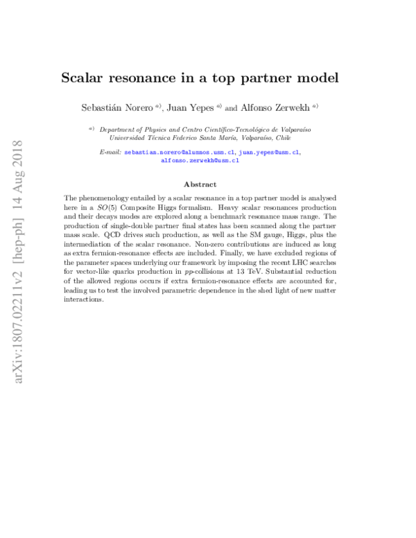 (PDF) Scalar resonance in a top partner model