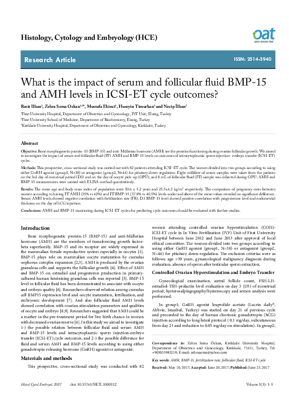 (PDF) Impact of BMP-15 and AMH on ICSI-ET Cycle Outcomes