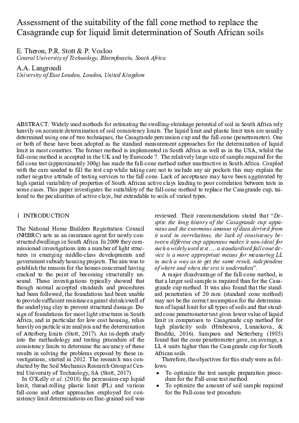 (PDF) Assessment of the Suitability of the Fall Cone Method to Replace ...