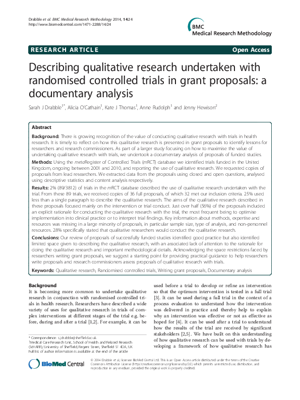(PDF) Describing qualitative research undertaken with randomised ...