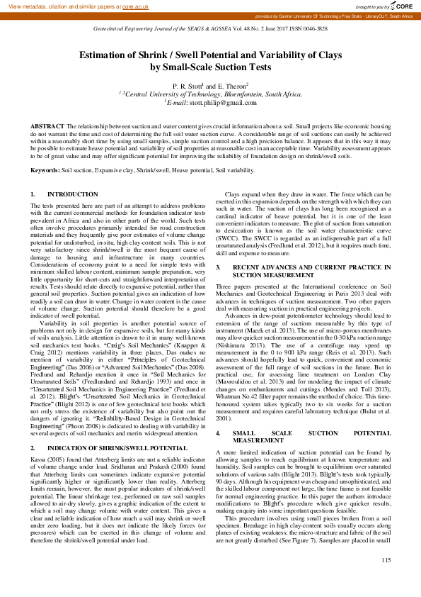 (PDF) Estimation of Shrink / Swell Potential and Variability of Clays ...