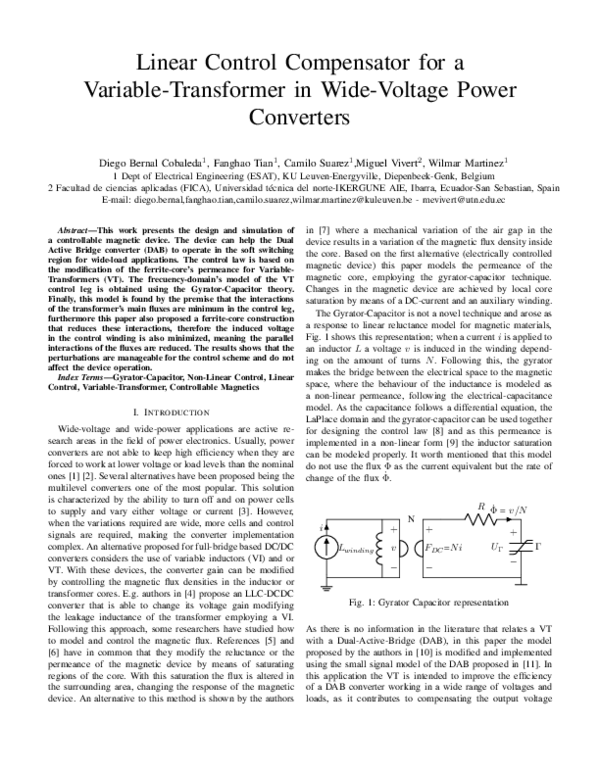 (PDF) Linear Control Compensator for a Variable-Transformer in Wide-Voltage Power Converters