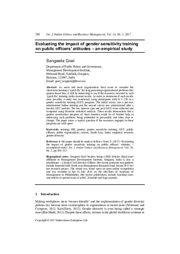 (PDF) Evaluating the impact of gender sensitivity training on public officers' attitudes - an ...