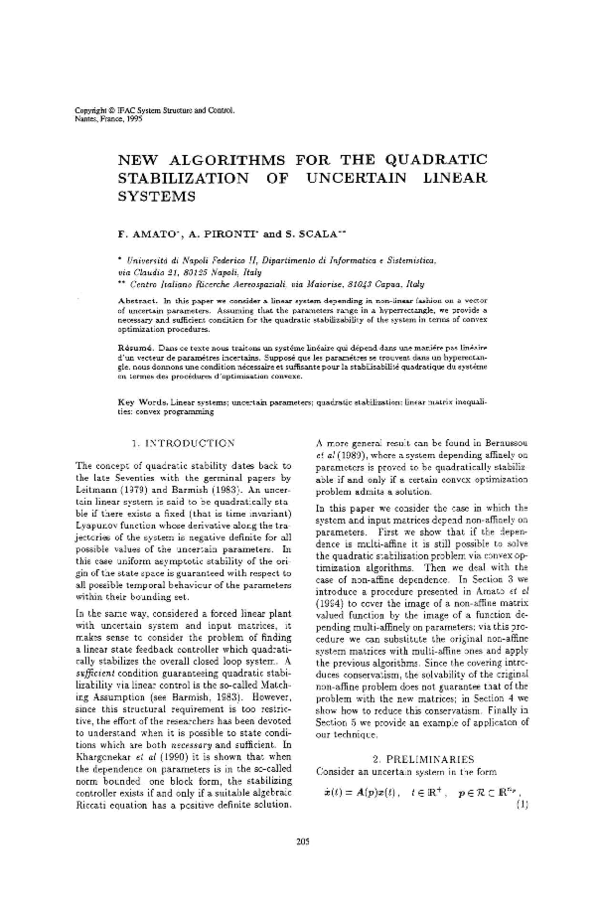 (PDF) New Algorithms for the Quadratic Stabilization of Uncertain Linear Systems | Stefano Scala ...