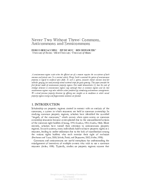 (PDF) Never Two Without Three: Commons, Anticommons and Semicommons