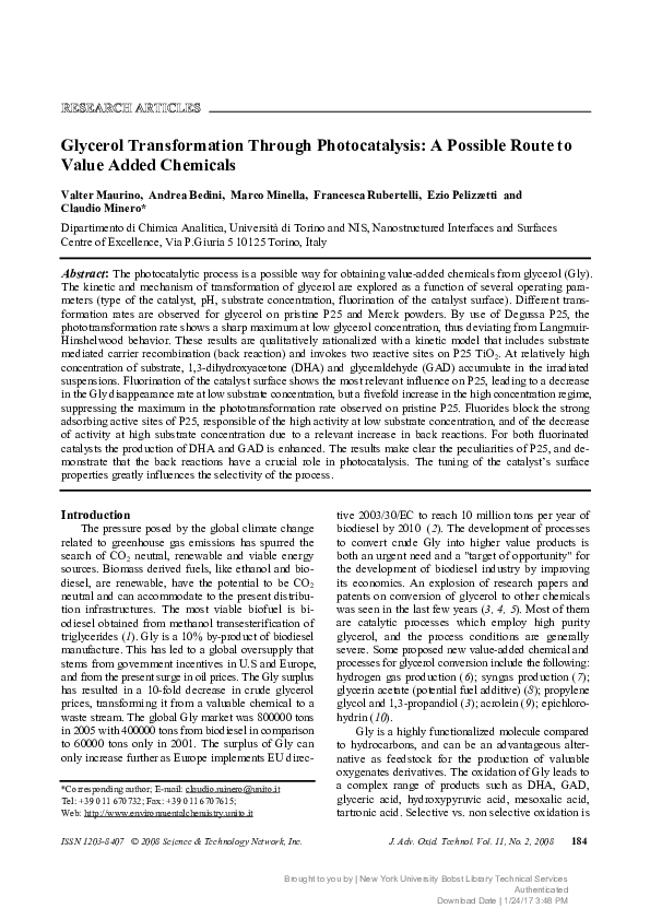 (PDF) Glycerol Transformation Through Photocatalysis: A Possible Route ...