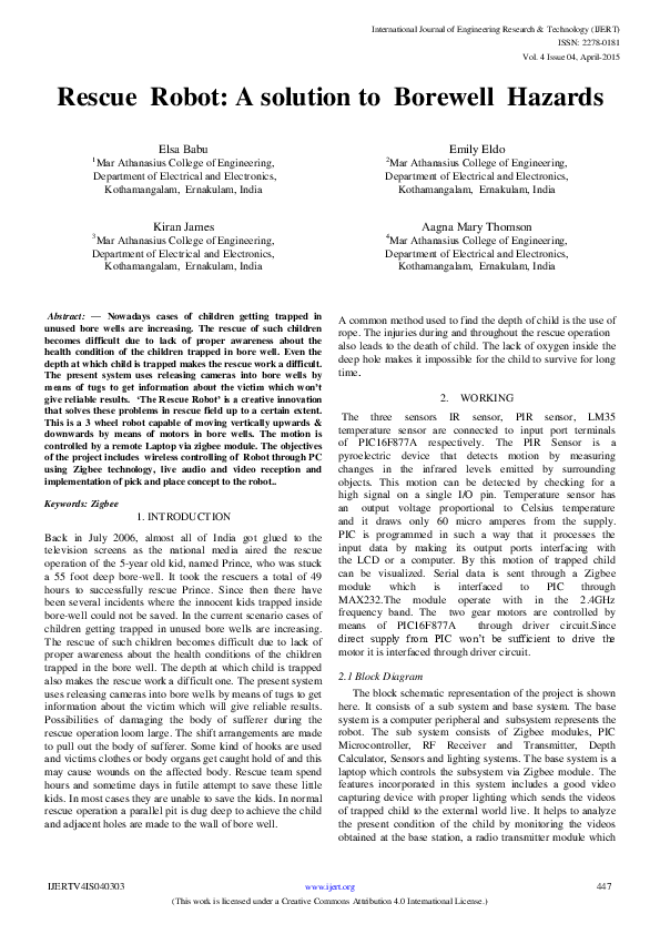 (PDF) Rescue Robot: A solution to Borewell Hazards