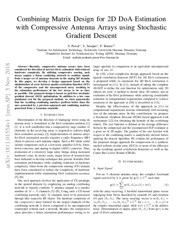 (PDF) Combining Matrix Design for 2D DoA Estimation with Compressive Antenna Arrays Using ...