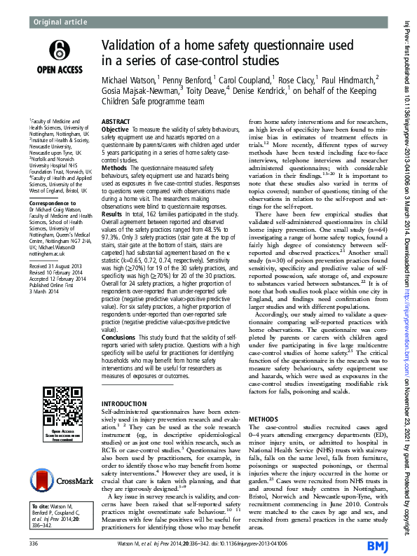 (PDF) Validation of a home safety questionnaire used in a series of ...