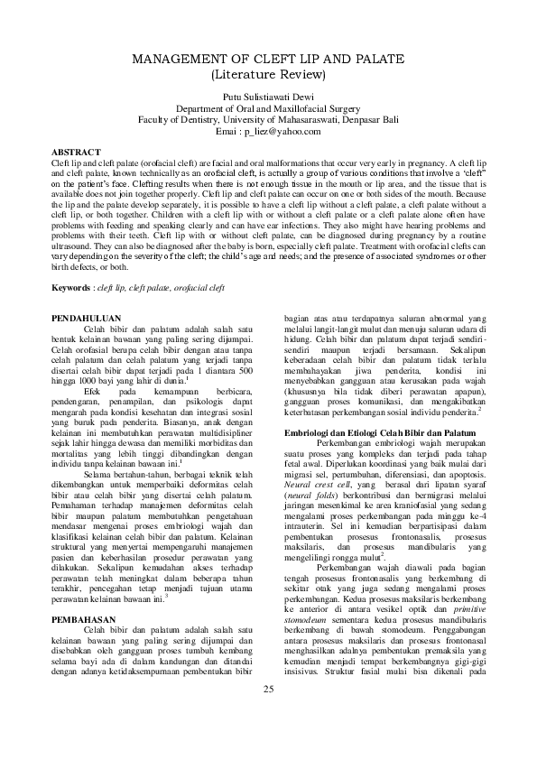 (PDF) Management of Cleft Lip and Palate (Literature Review)