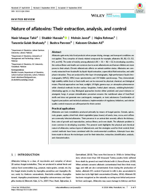 (PDF) Nature of aflatoxins: Their extraction, analysis, and control
