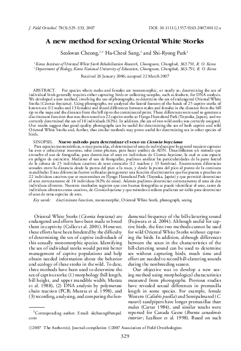 (PDF) A new method for sexing Oriental White Storks