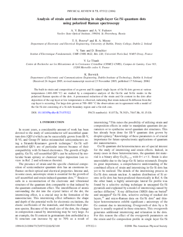 (PDF) Analysis of strain and intermixing in single-layer Ge/Si quantum dots using polarized ...