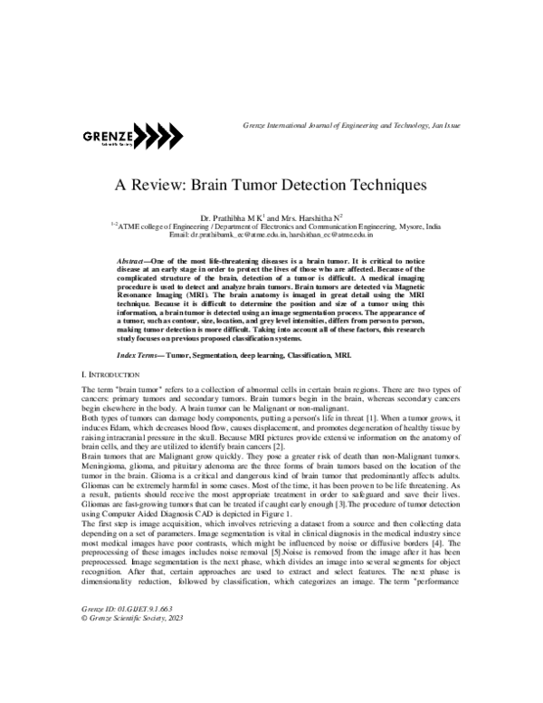 Pdf A Review Brain Tumor Detection Techniques