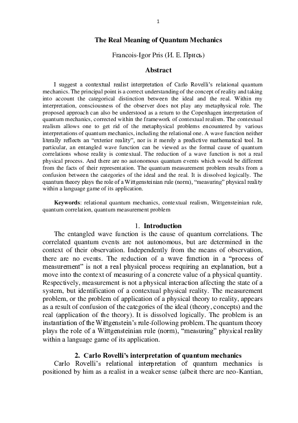 (PDF) The real meaning of quantum mechanics