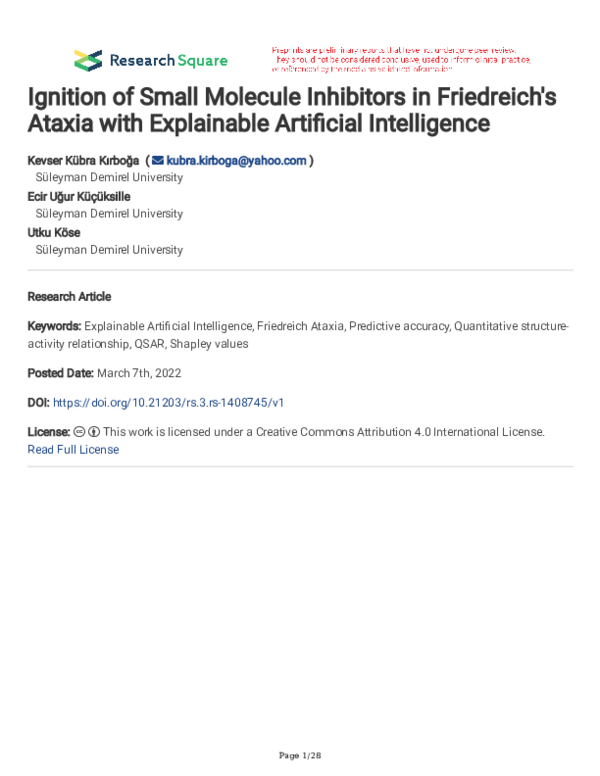 (PDF) Ignition of Small Molecule Inhibitors in Friedreich's Ataxia with ...