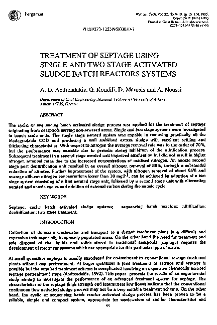 (PDF) Treatment of septage using single and two stage activated sludge ...
