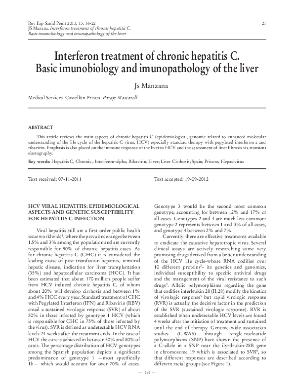 (PDF) El interferón en el tratamiento de la hepatitis C crónica ...