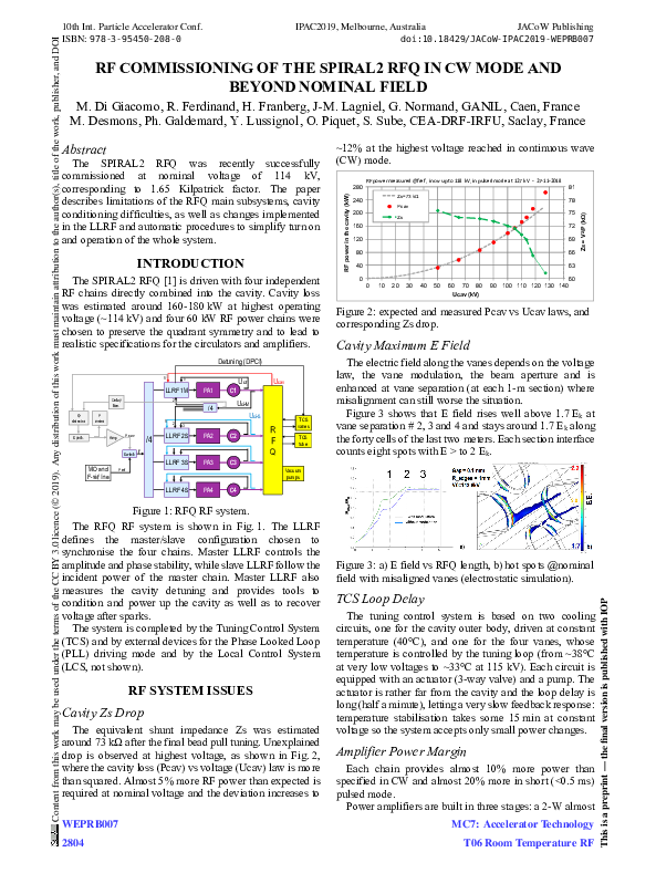 (PDF) RF Commissioning of the SPIRAL2 RFQ in CW Mode and Beyond Nominal ...