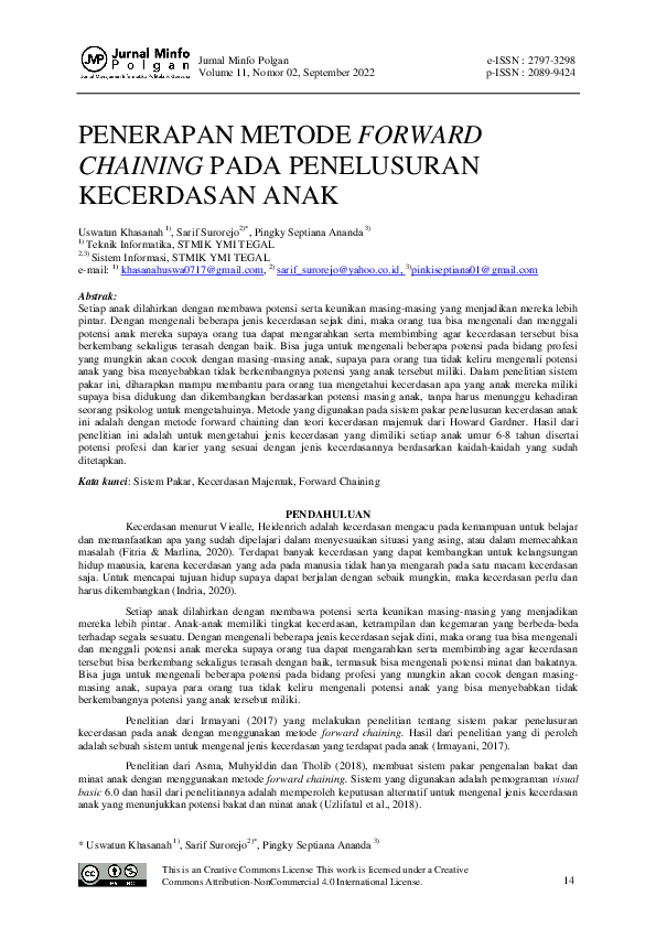 (PDF) Penerapan Metode Forward Chaining Pada Penelusuran Kecerdasan Anak