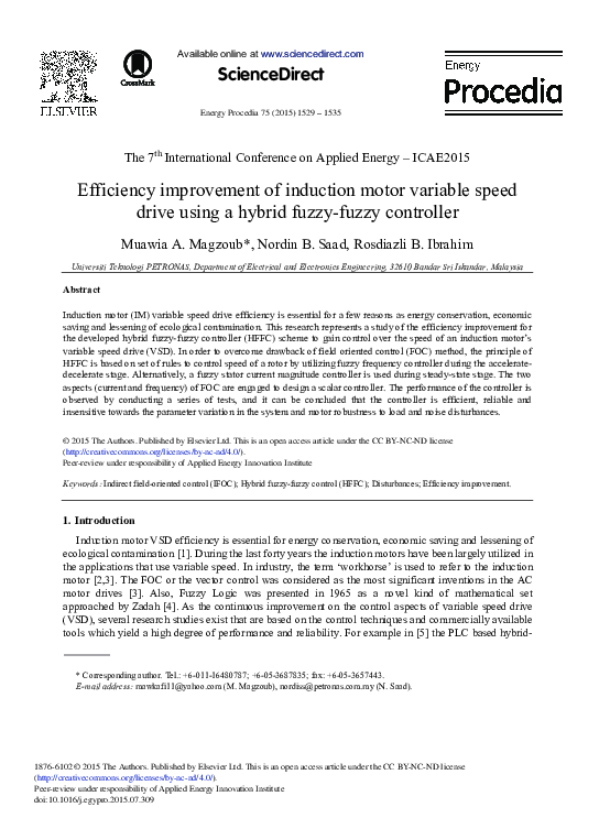 (PDF) Efficiency Improvement of Induction Motor Variable Speed Drive Using a Hybrid Fuzzy-fuzzy ...
