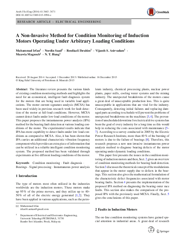(PDF) A Non-Invasive Method for Condition Monitoring of Induction Motors Operating Under ...