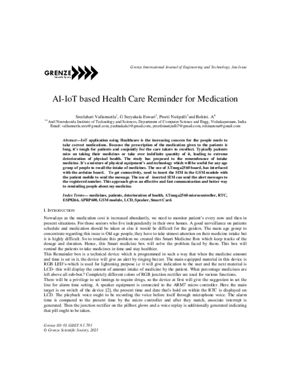 (PDF) AI-IoT based Health Care Reminder for Medication