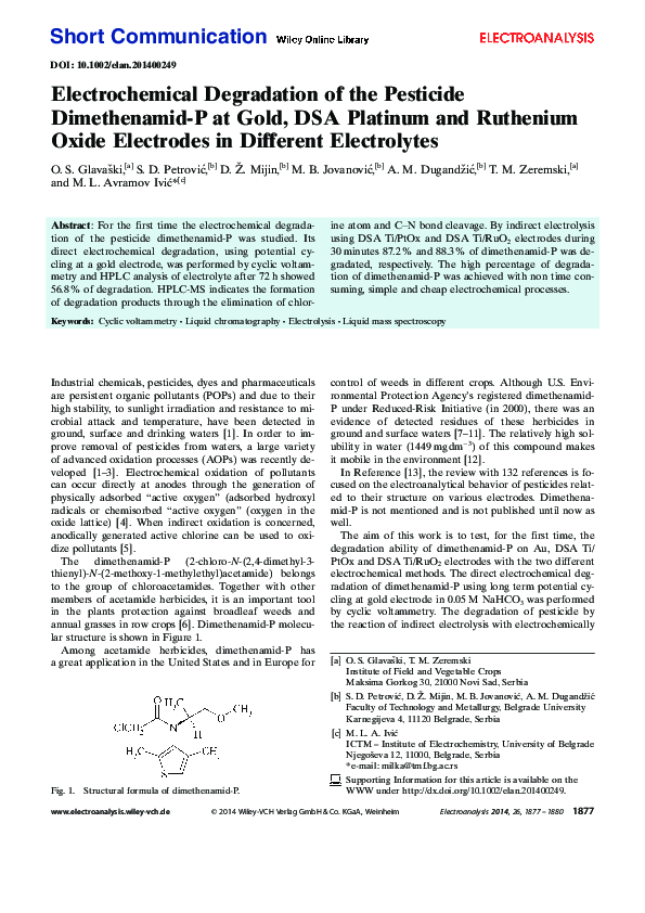(PDF) Electrochemical Degradation of the Pesticide Dimethenamid-P at ...