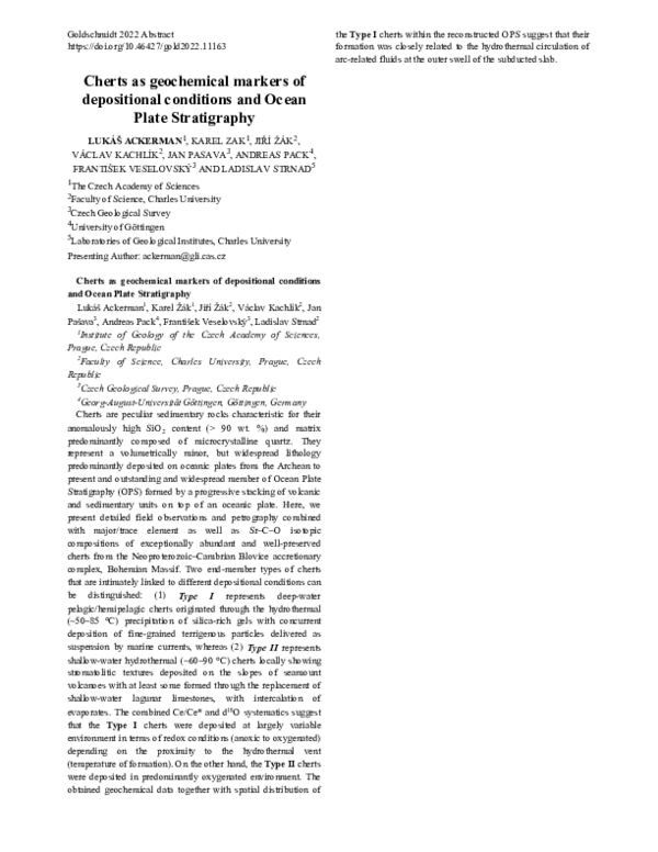 (PDF) Cherts as geochemical markers of depositional conditions and ...
