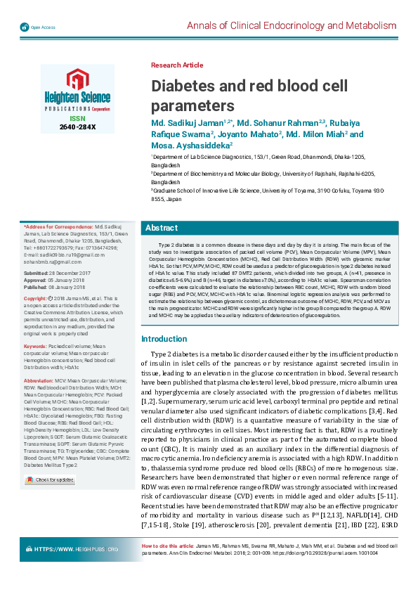 (PDF) Diabetes and red blood cell parameters
