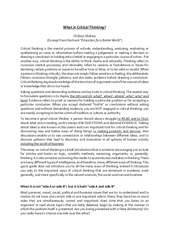 (PDF) What is Critical Thinking?