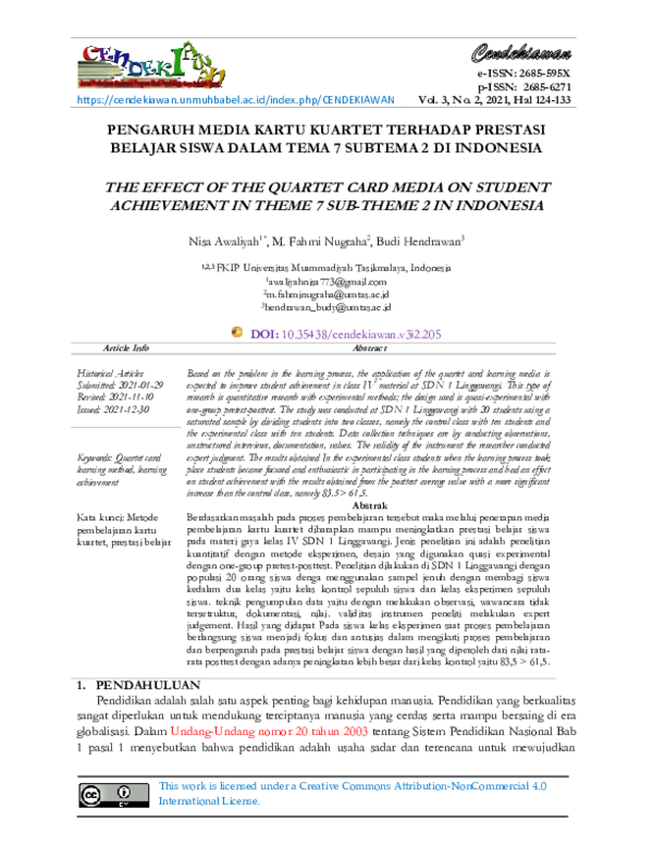 (PDF) Pengaruh Media Kartu Kuartet Terhadap Prestasi Belajar Siswa Dalam Tema 7 Subtema 2 DI ...