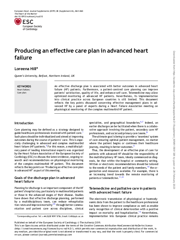 (PDF) Producing an effective care plan in advanced heart failure