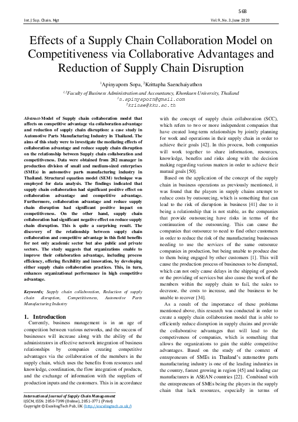 (PDF) Effects of a Supply Chain Collaboration model on Competitiveness ...